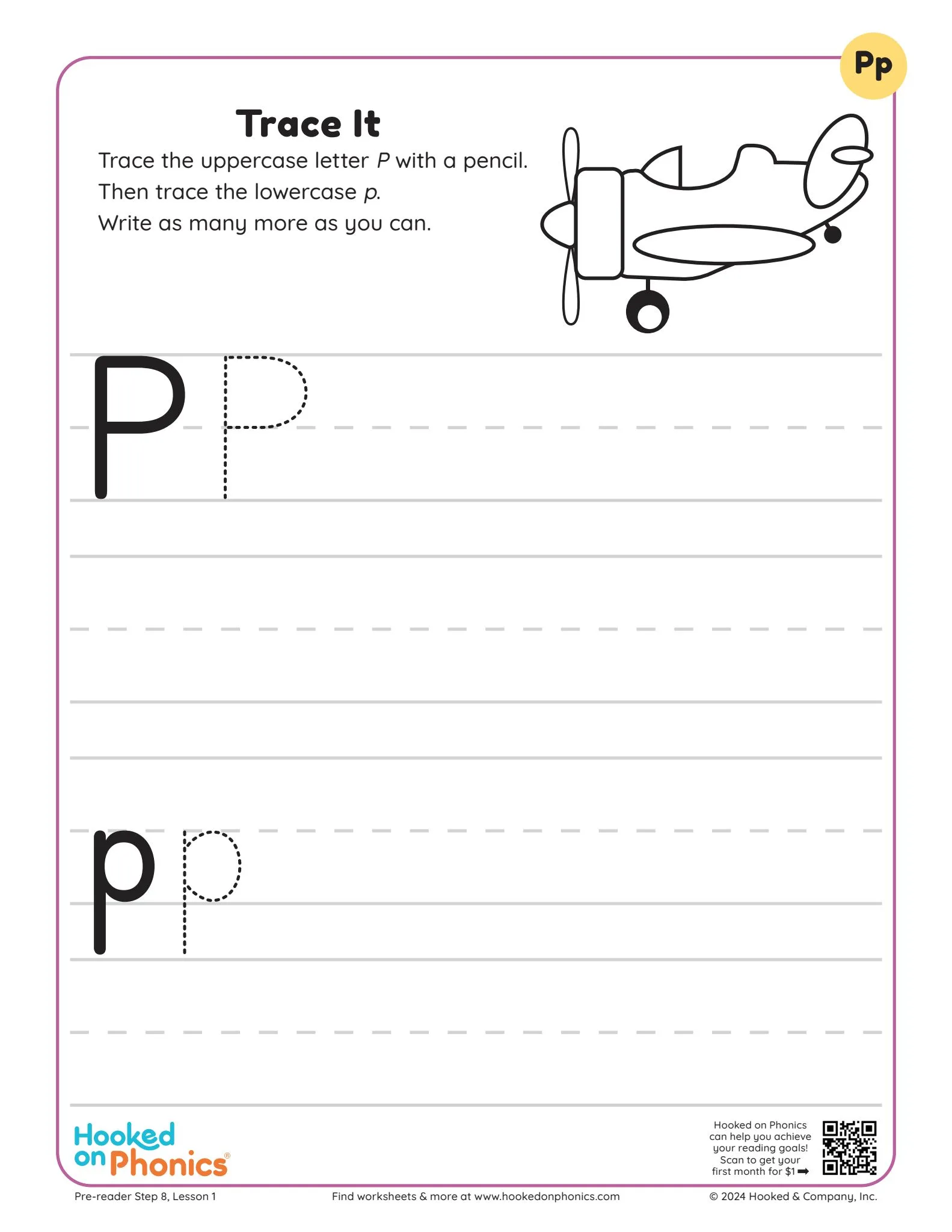 Letter P Trace It Worksheet | Hooked on Phonics