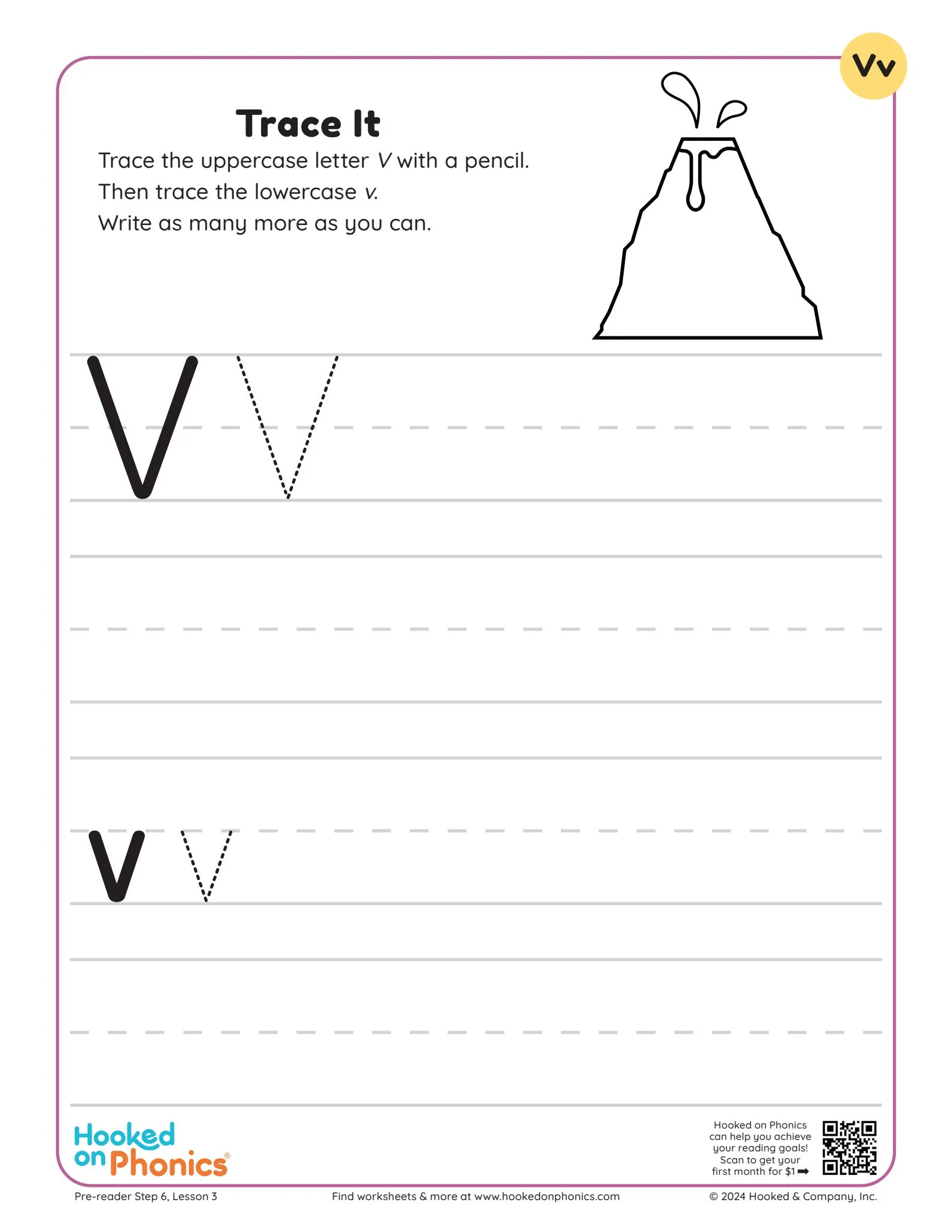 Letter V Trace It Worksheet | Hooked on Phonics