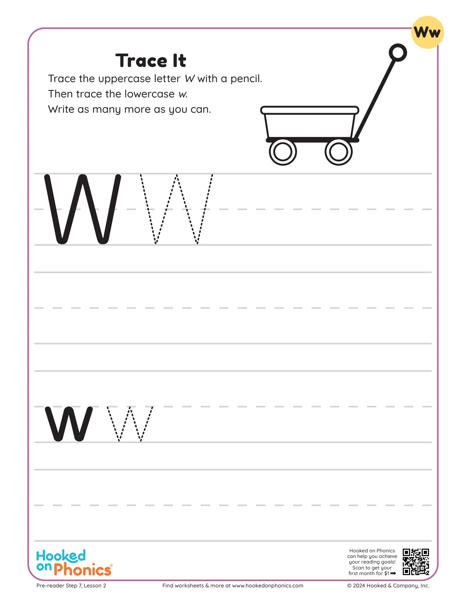 Letter W Trace It Worksheet | Hooked on Phonics
