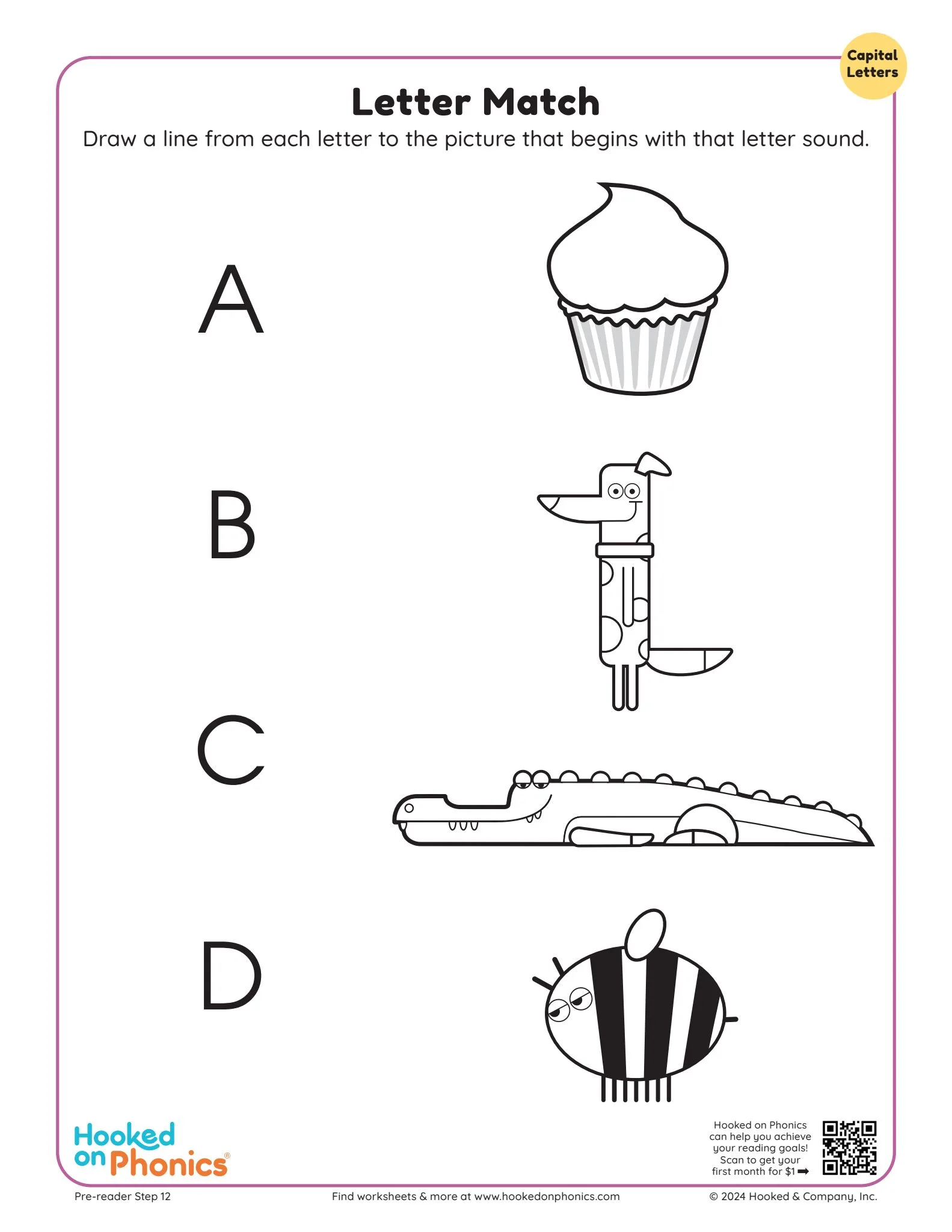 Capital Letters Match ABCD Worksheet | Hooked on Phonics