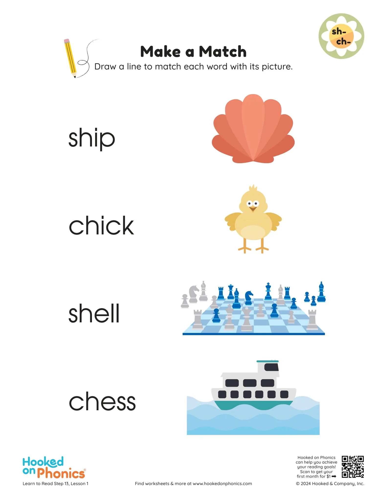 SH-CH Words Make a Match Worksheet | Hooked on Phonics