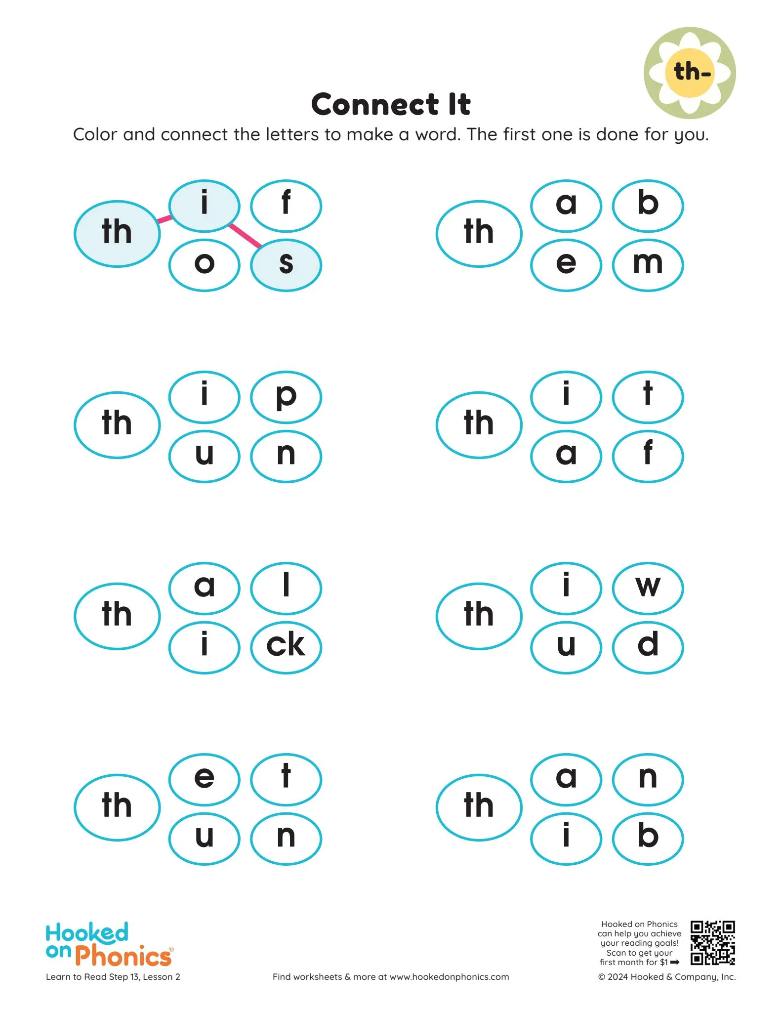 TH Words Connect It Worksheet | Hooked on Phonics