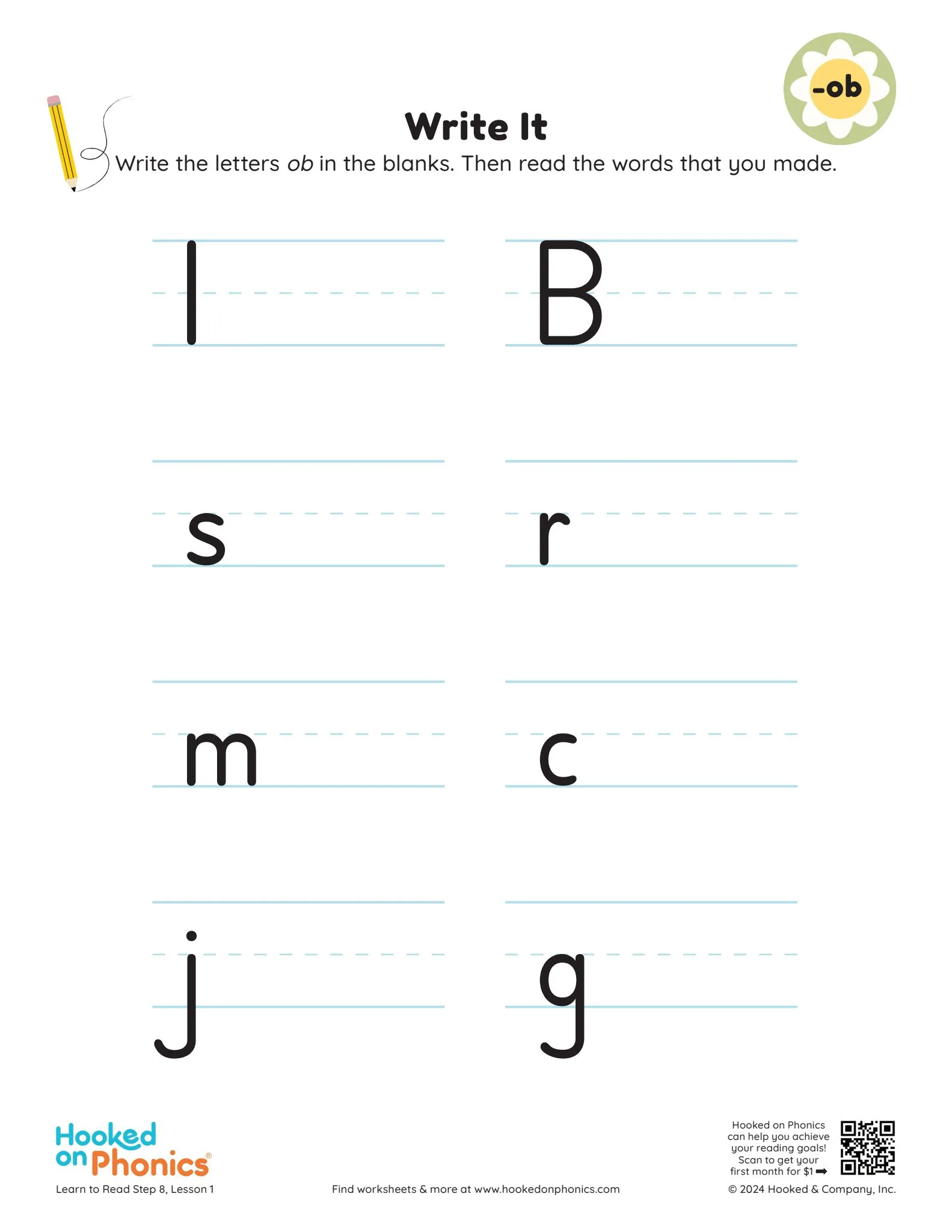 OB Word Family Write It | Hooked on Phonics