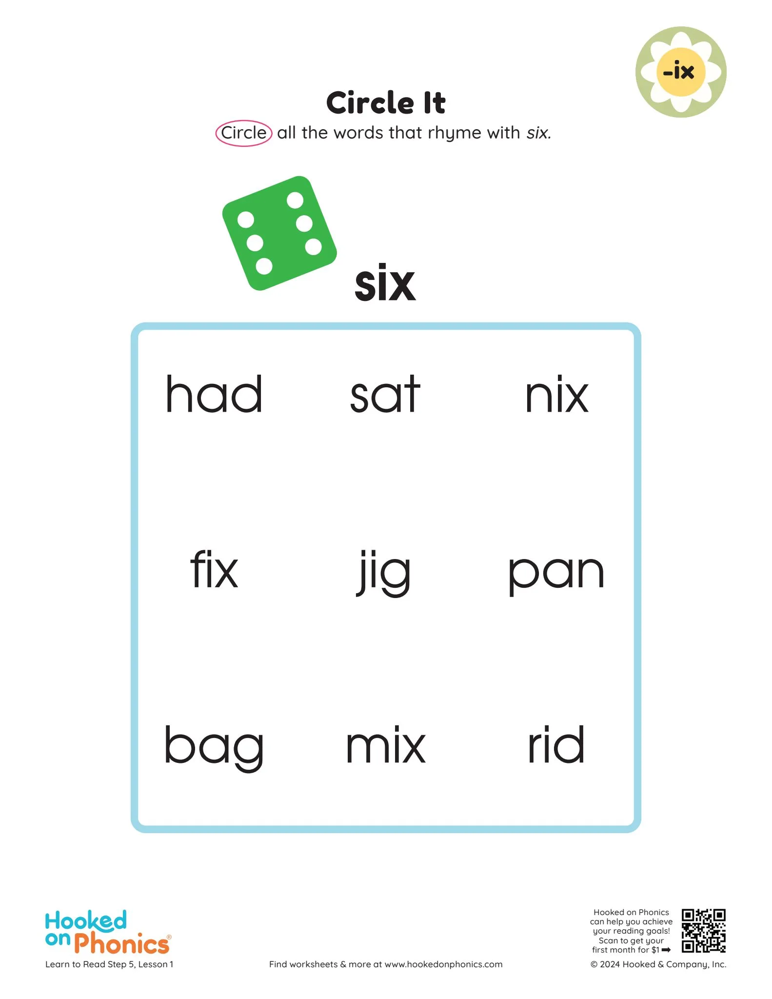 IX Word Family Circle It | Hooked on Phonics