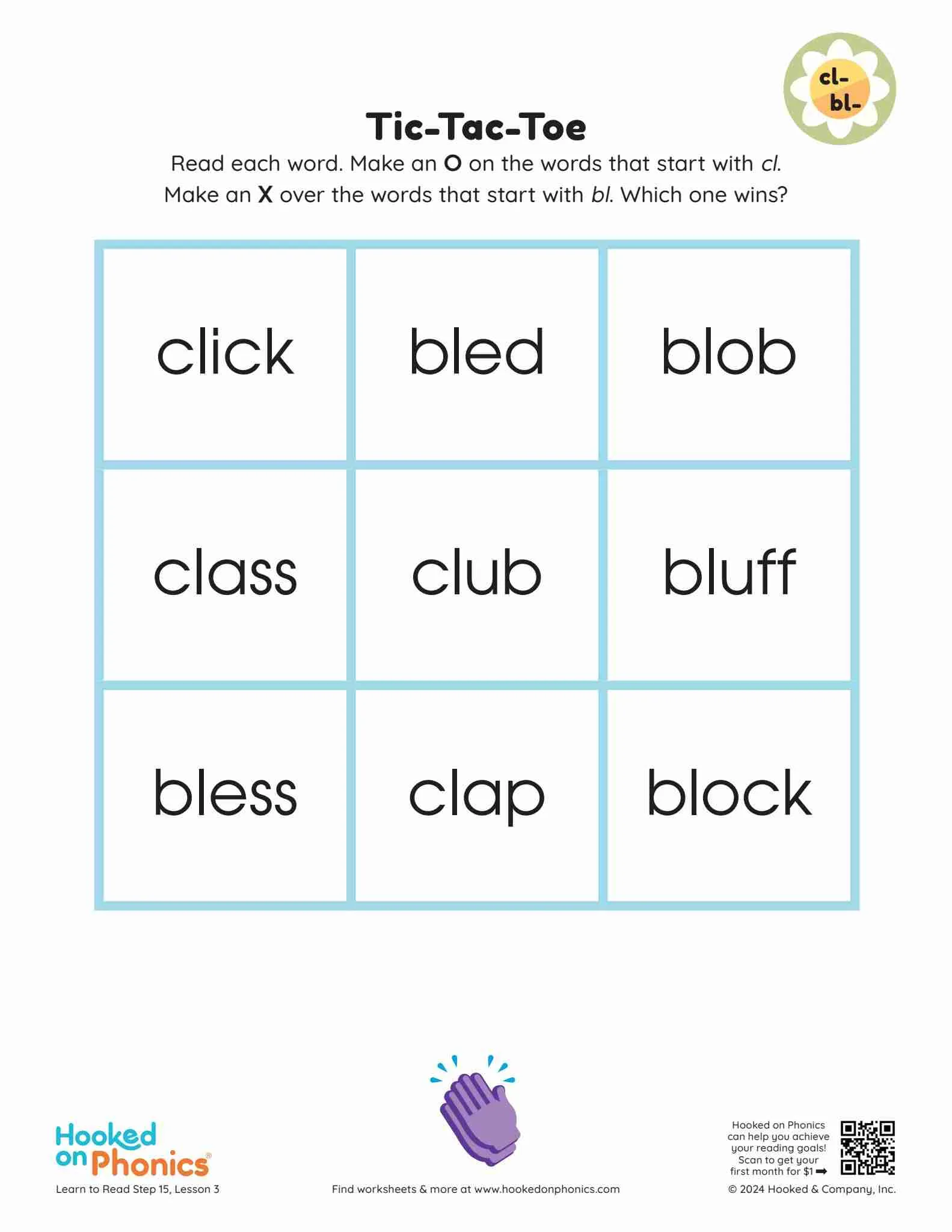 CL-BL Beginning Blend Tic-Tac-Toe | Hooked on Phonics
