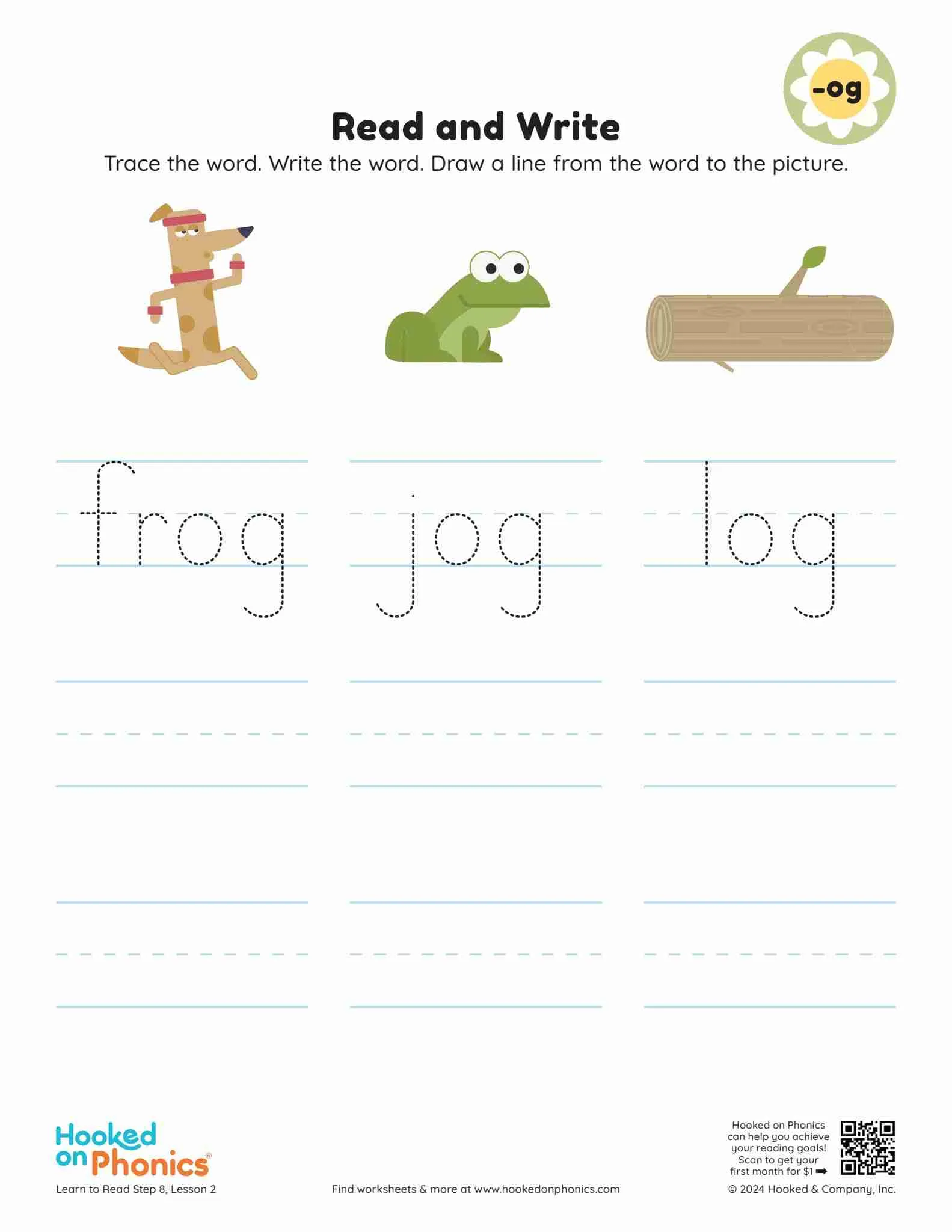OG Word Family Read and Write Worksheet | Hooked on Phonics