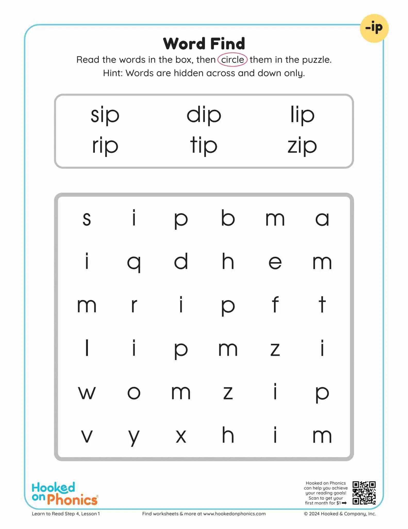 IP Word Family Word Find | Hooked on Phonics