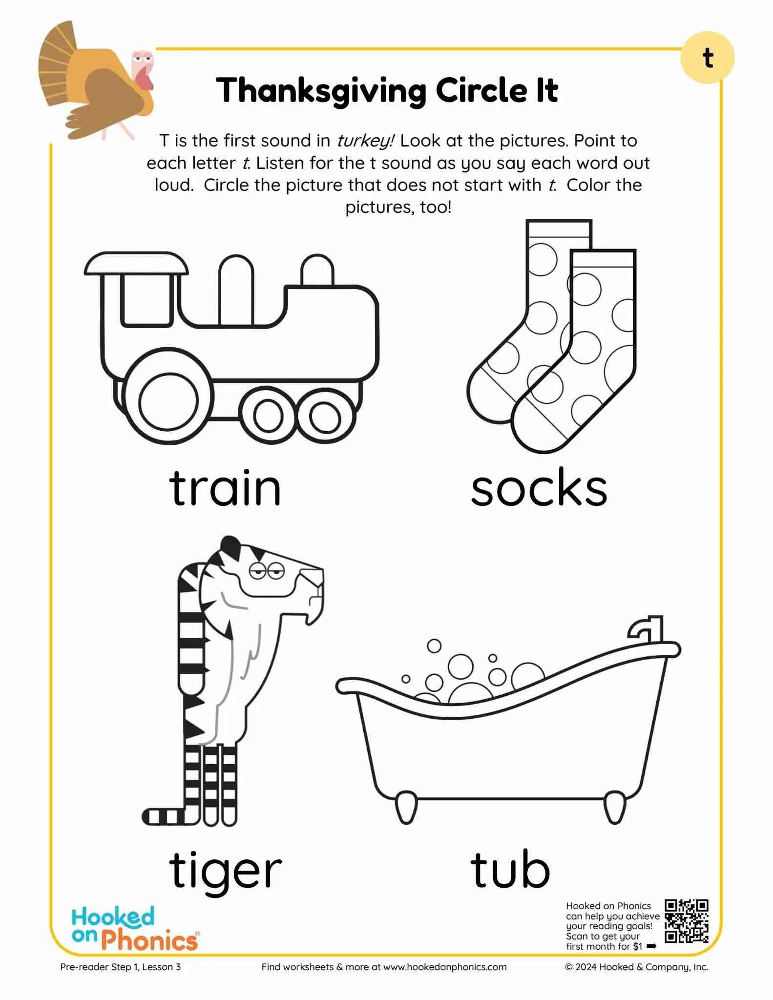 Letter T Circle It Thanksgiving | Hooked on Phonics