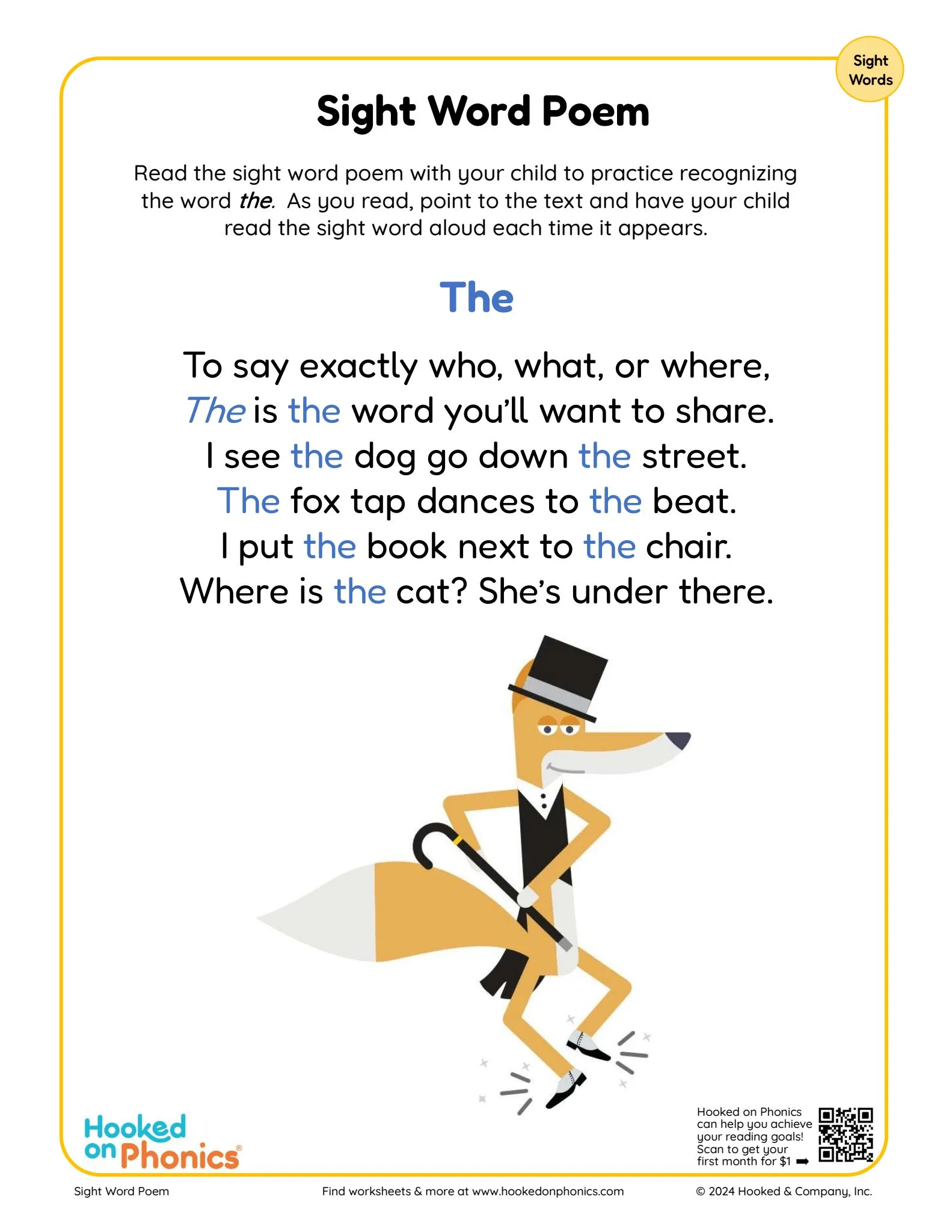 Sight Word Poem - THE | Hooked on Phonics