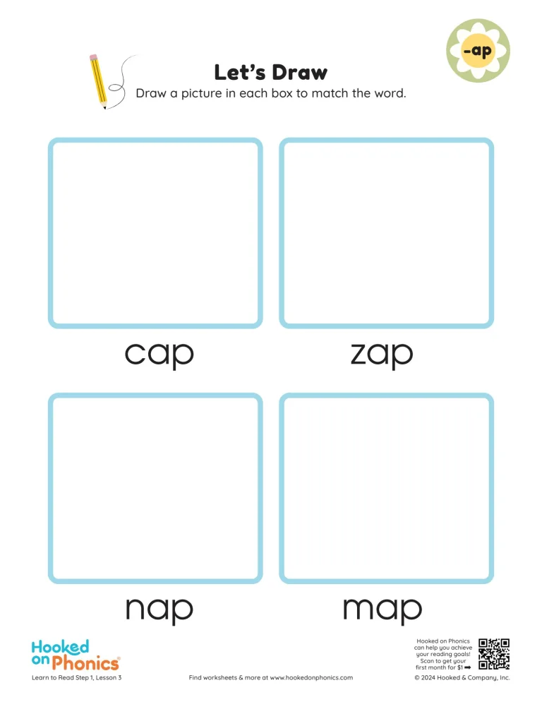 AP Word Family Let's Draw Worksheet | Hooked on Phonics
