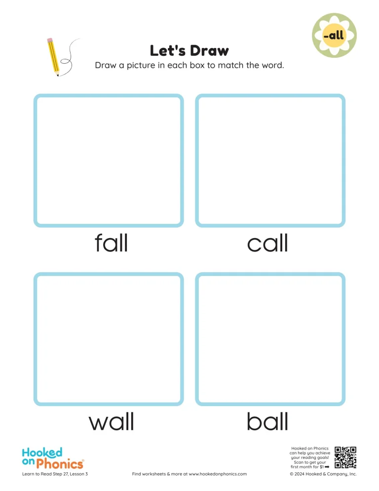 ALL Word Family Let's Draw Worksheet | Hooked on Phonics