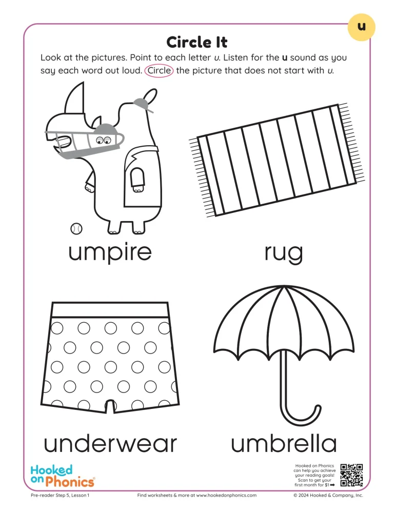 Letter U Circle It Worksheet | Hooked on Phonics