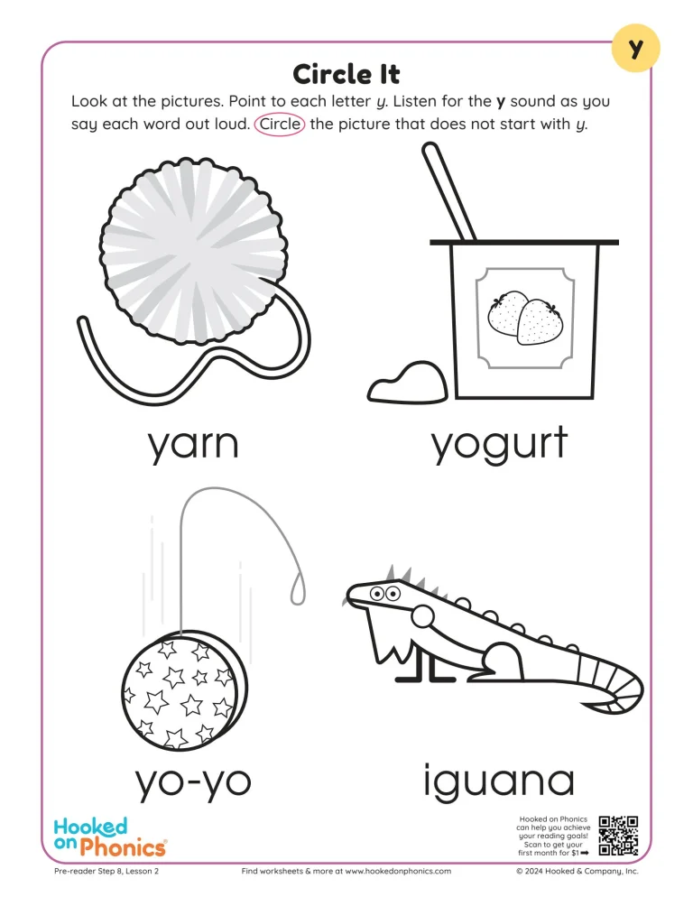 Letter Y Circle It Worksheet | Hooked on Phonics