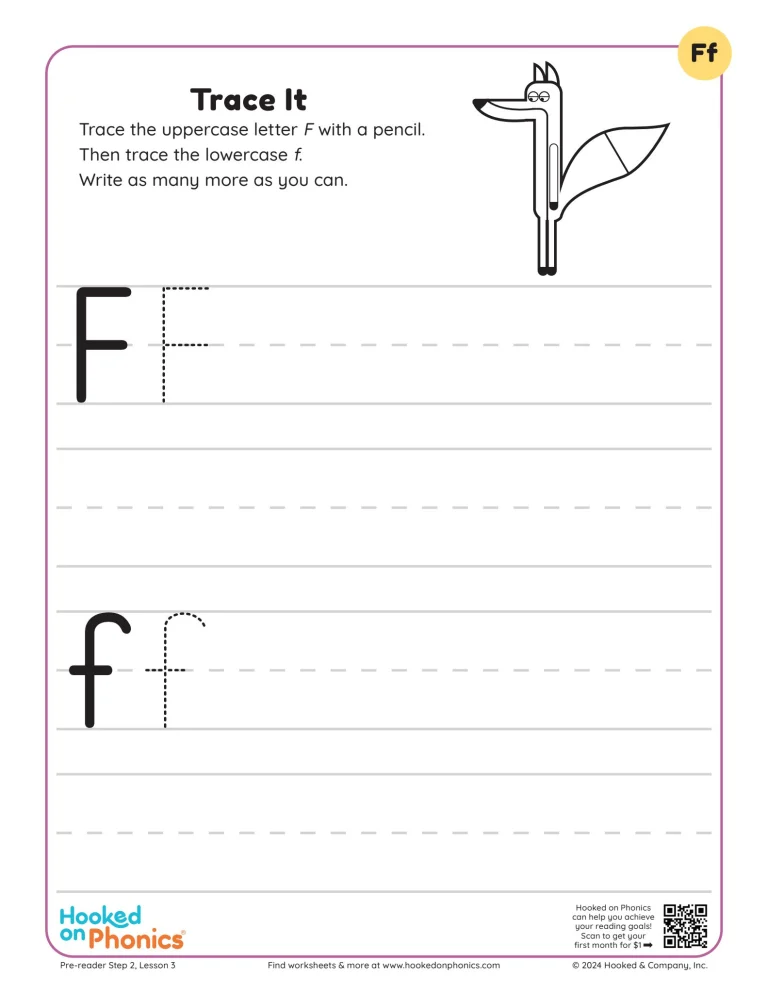 Letter F Trace It Worksheet | Hooked on Phonics