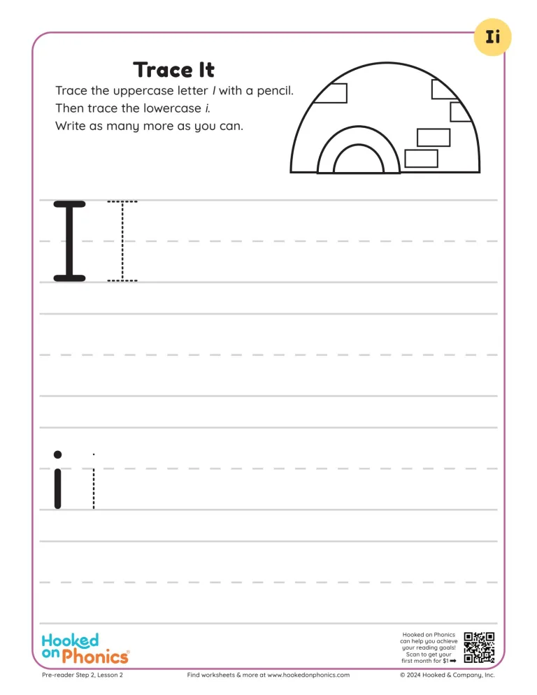 Letter I Trace It Worksheet | Hooked on Phonics