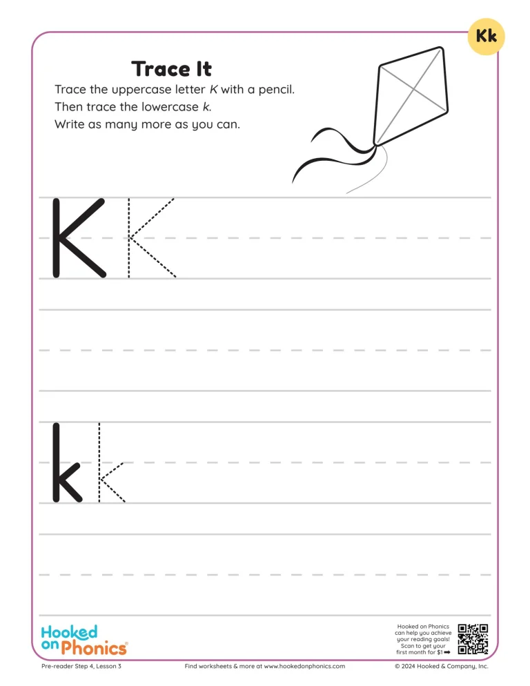 Letter K Trace It Worksheet | Hooked on Phonics