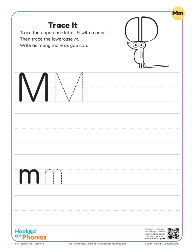 Letter M Trace It Worksheet | Hooked on Phonics