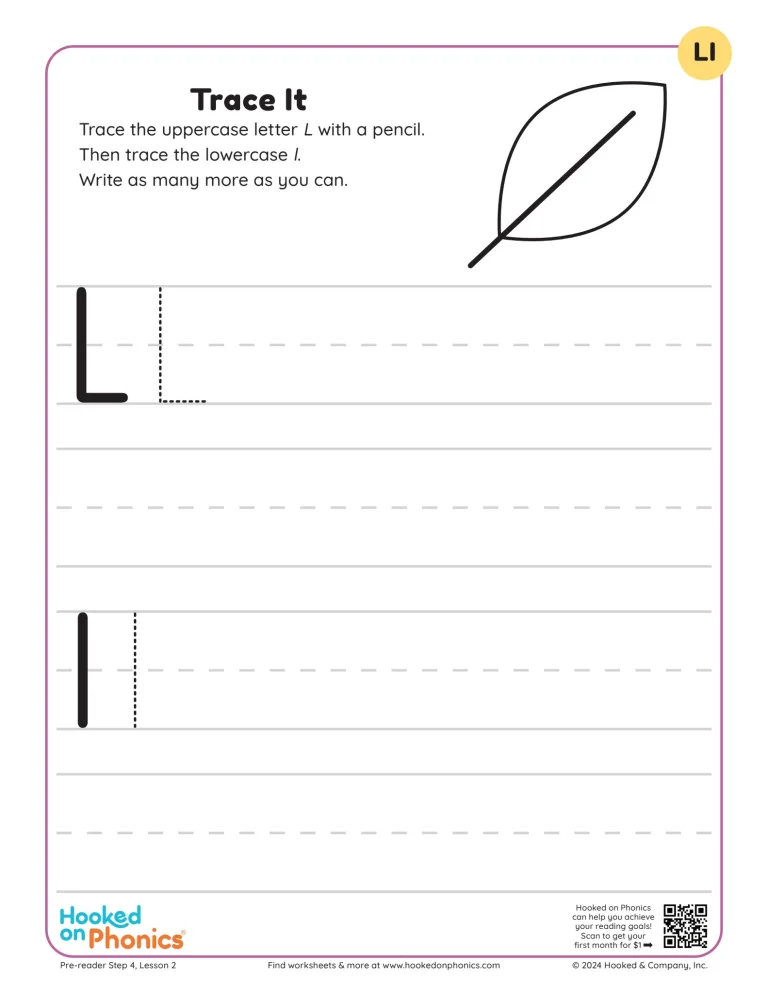 Letter L Trace It Worksheet | Hooked on Phonics