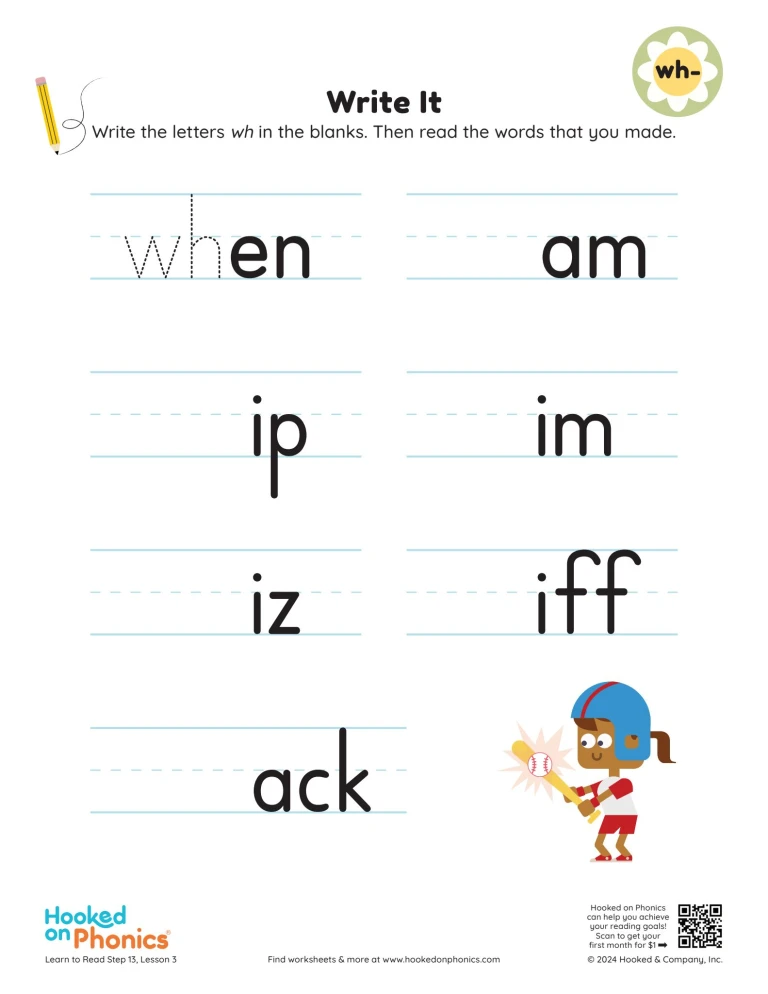 WH Words Write It Worksheet | Hooked on Phonics