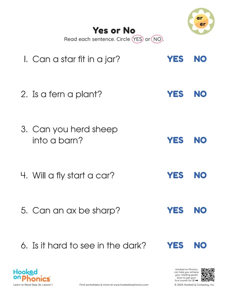 AR-ER Words Yes or No | Hooked on Phonics
