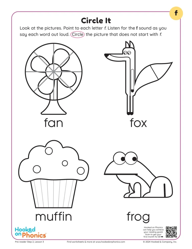 Letter F Circle It Worksheet | Hooked on Phonics