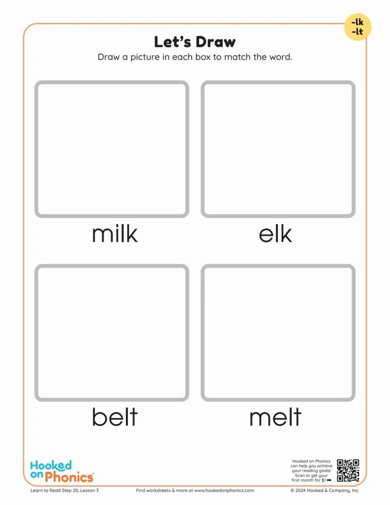 LK-LT Ending Blend Let's Draw Worksheet | Hooked on Phonics