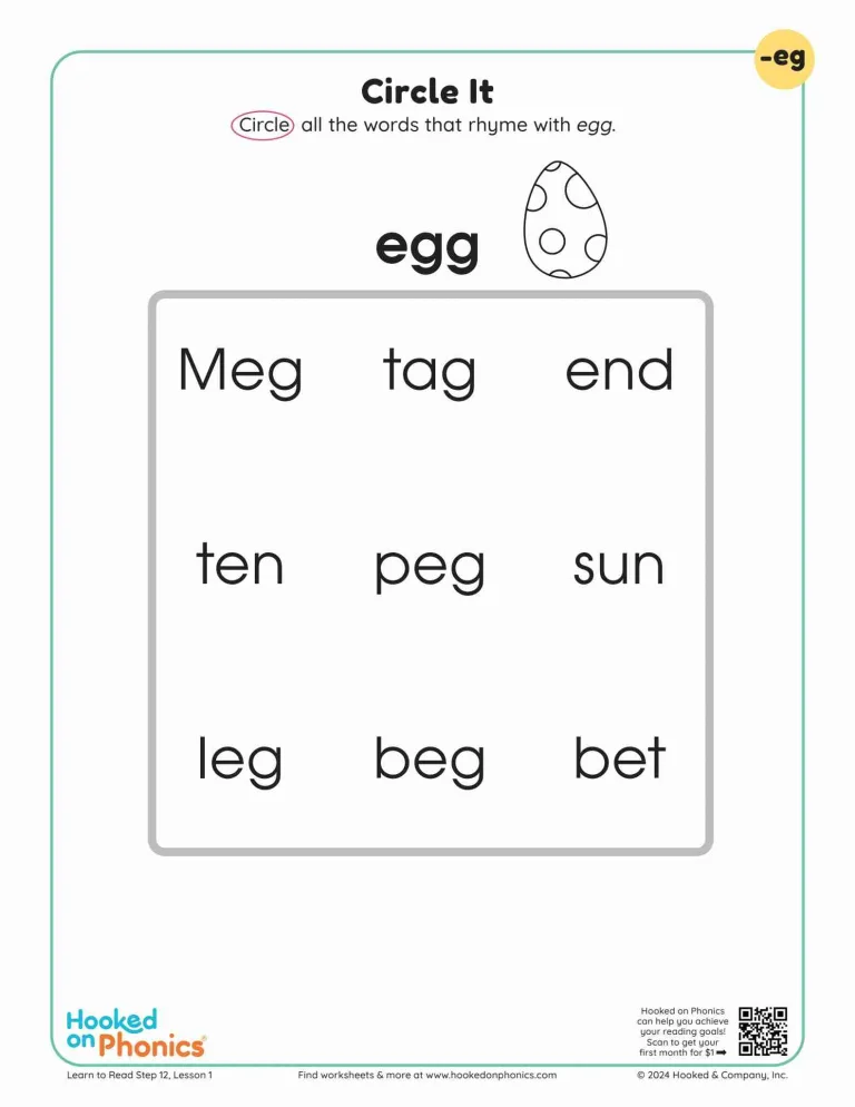 EG Word Family Circle It Worksheet | Hooked on Phonics
