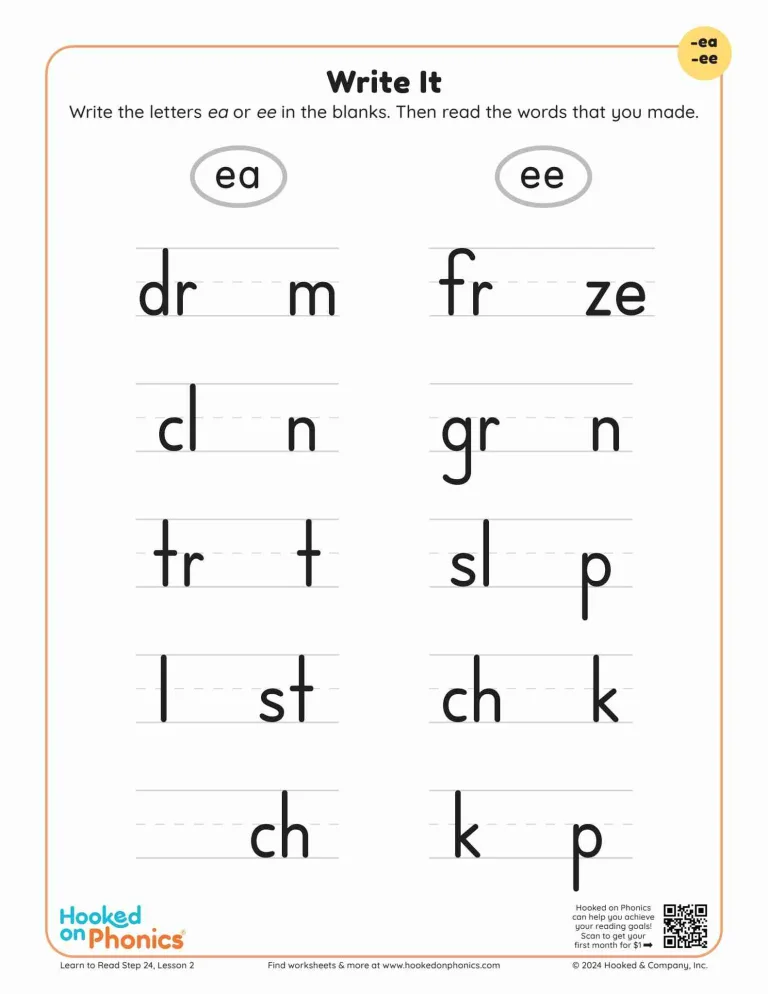 EE-EA Vowel Team Write It | Hooked on Phonics