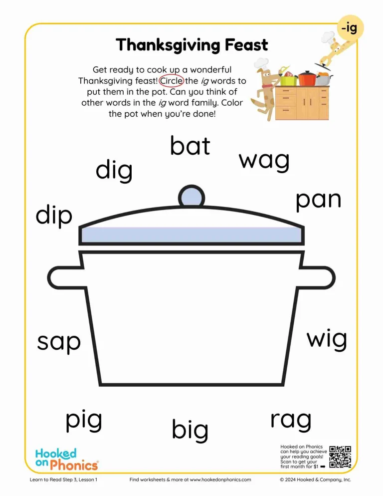 IG Word Family Thanksgiving Feast | Hooked on Phonics