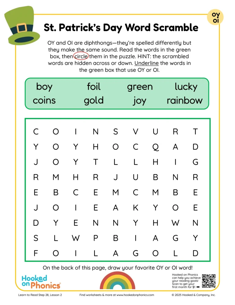OY-OI Vowel Team Word Find - St. Patrick's Day | Hooked on Phonics