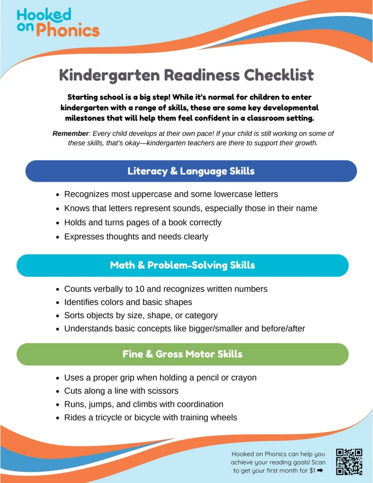 Kindergarten Readiness Checklist | Hooked on Phonics