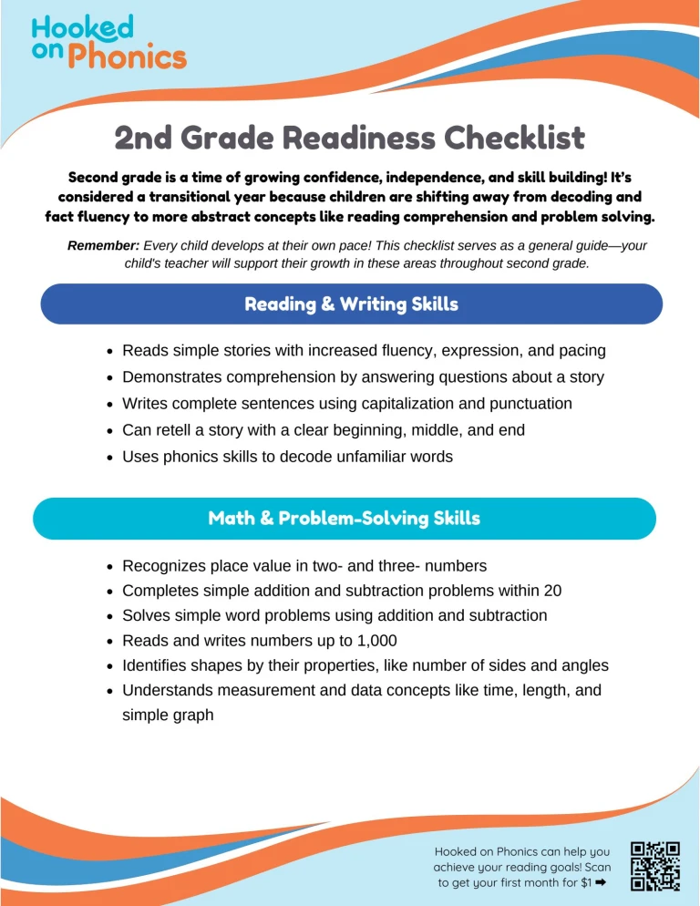 Second Grade Readiness Checklist | Hooked on Phonics