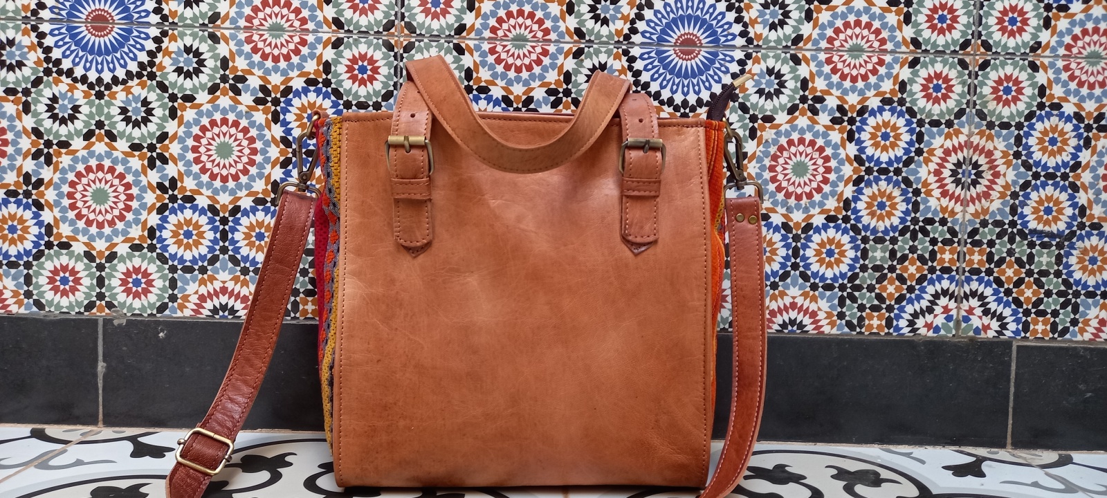 handbag leather Red, Orange Morocco | Fair Trade Morocco Anou