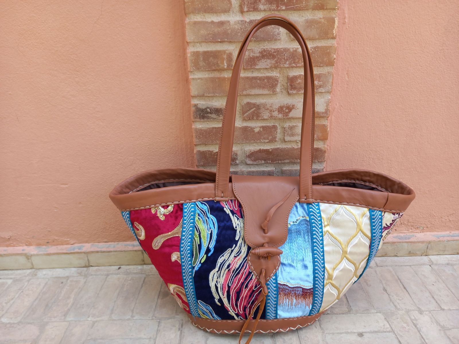 bag leather and Sabra silk Colored Morocco | Fair Trade Morocco Anou