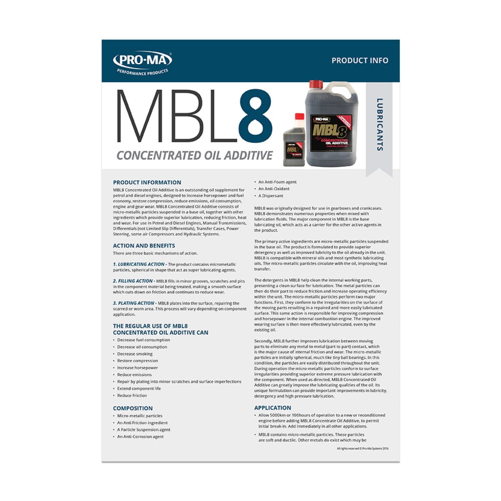 MBL8 Concentrated Oil Additive - Product Info Sheet