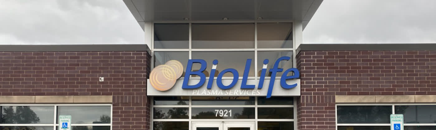 Front entrance of BioLife Plasma Services plasma donation center in ...