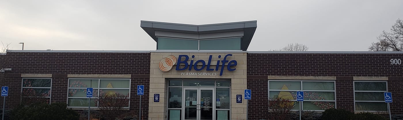 Front entrance of BioLife Plasma Services plasma donation center in ...
