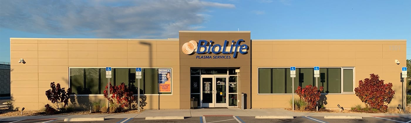 Front entrance of BioLife Plasma Services plasma donation center in ...