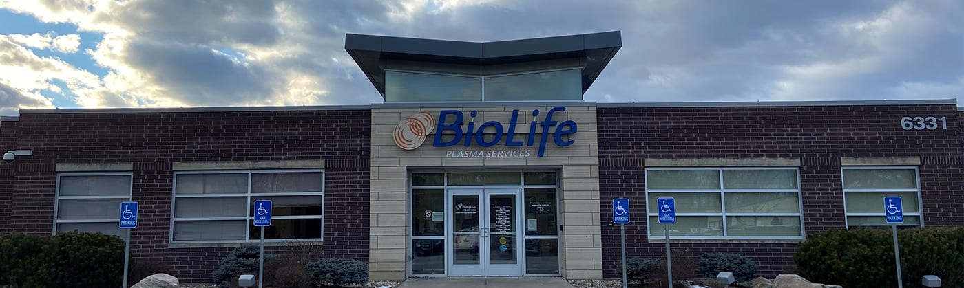 Front entrance of BioLife Plasma Services plasma donation center in ...