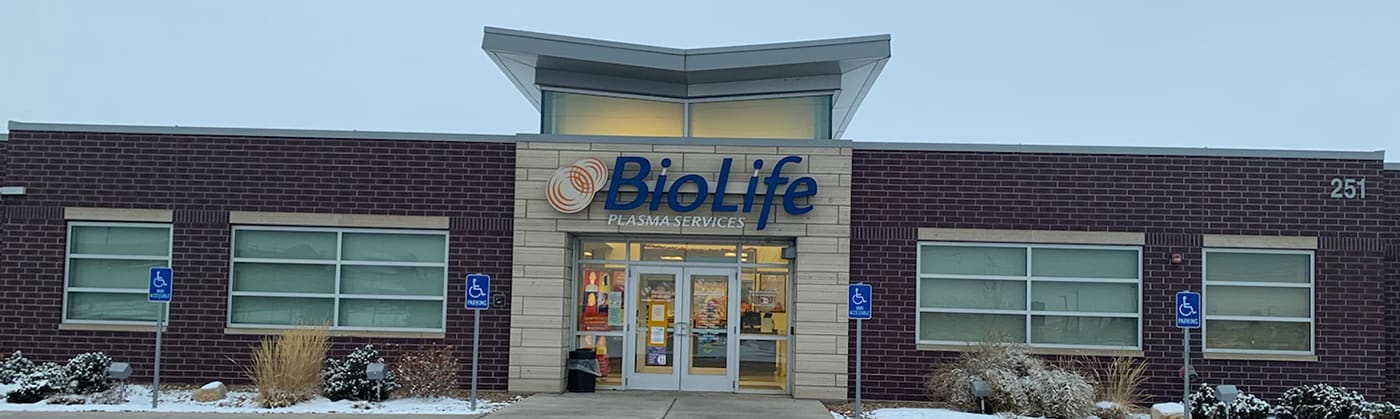 Snow on the ground at entrance of BioLife Plasma Services plasma ...