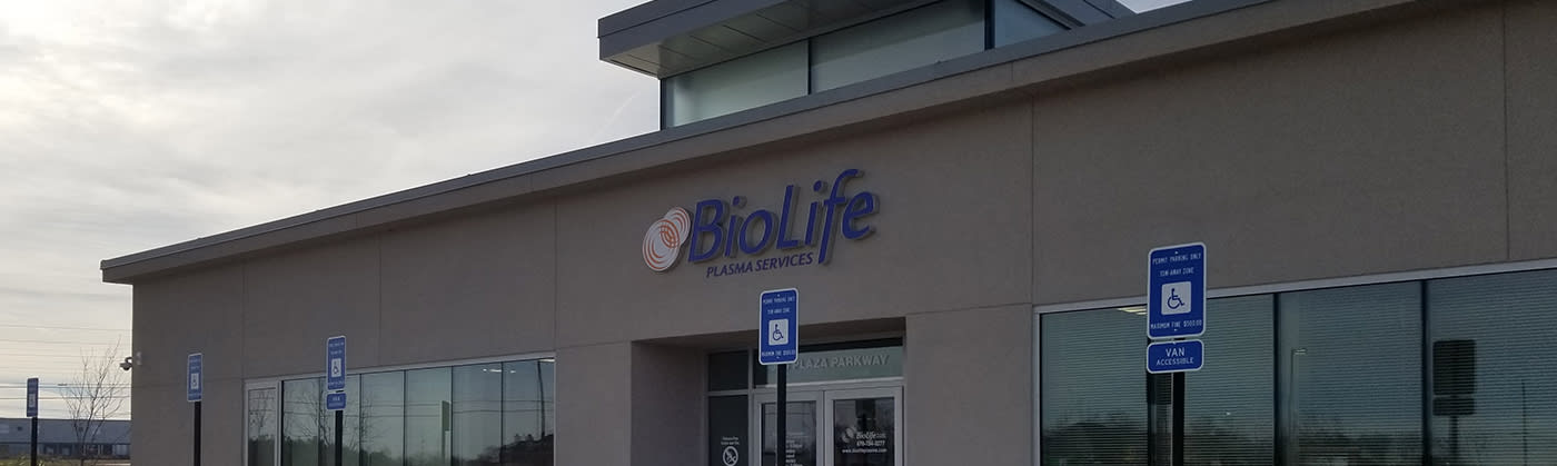 Front entrance of BioLife Plasma Services plasma donation center in ...