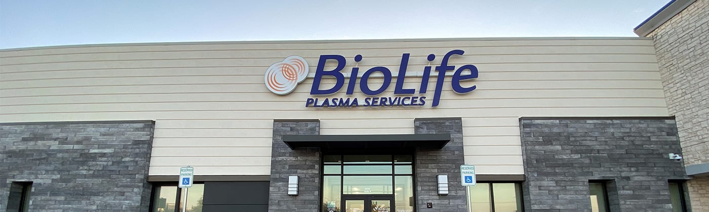 Front entrance of BioLife Plasma Services plasma donation center in ...