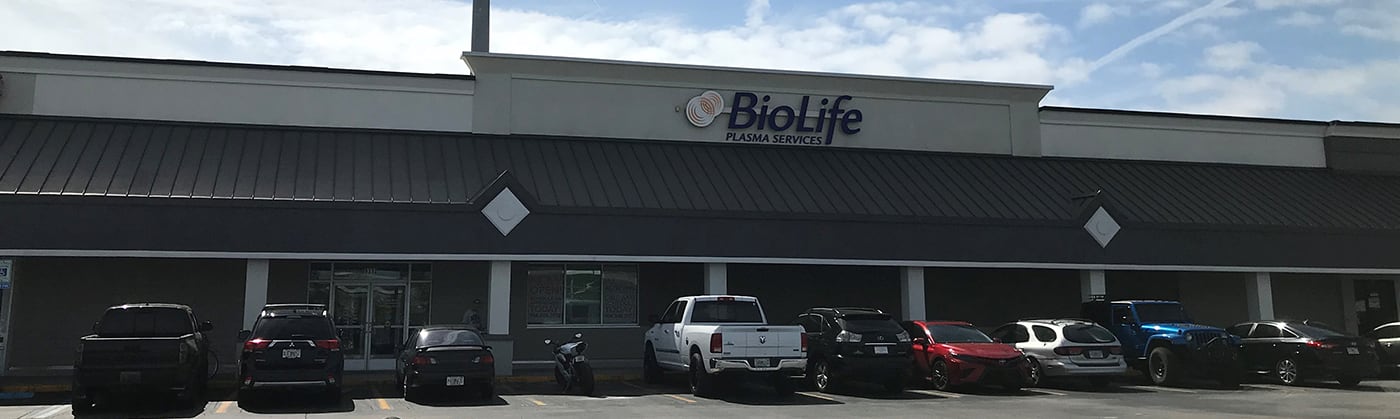 Front entrance of BioLife Plasma Services plasma donation center in ...