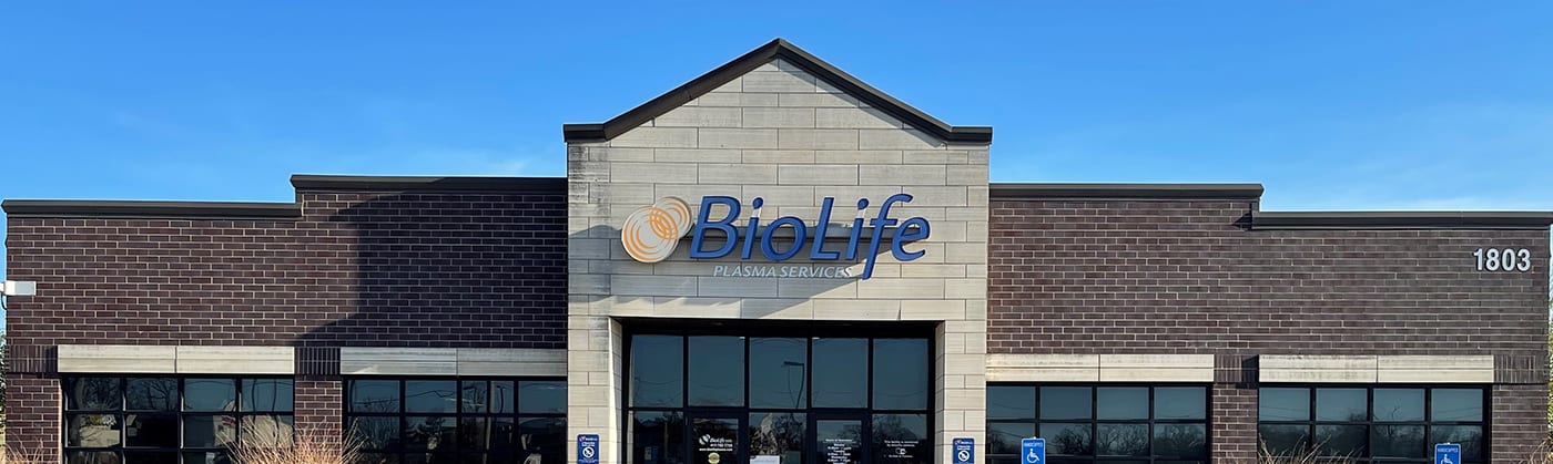 Front entrance of BioLife Plasma Services plasma donation center in ...