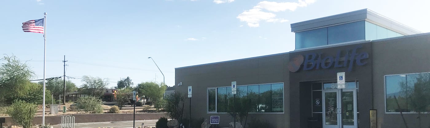 Flag flying at BioLife Plasma Services plasma donation center in Tucson ...