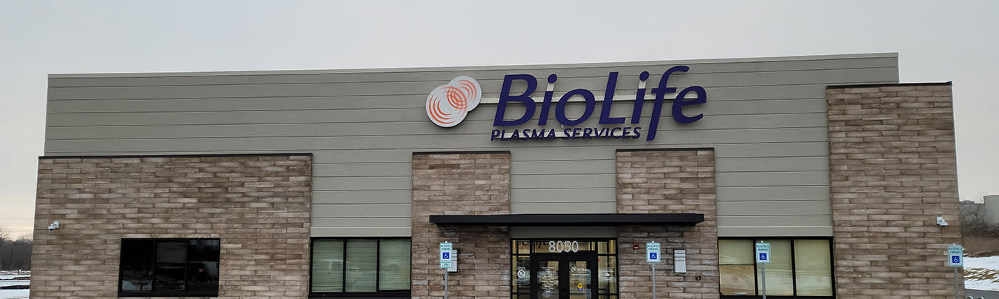 Front entrance of BioLife Plasma Services plasma donation center in ...