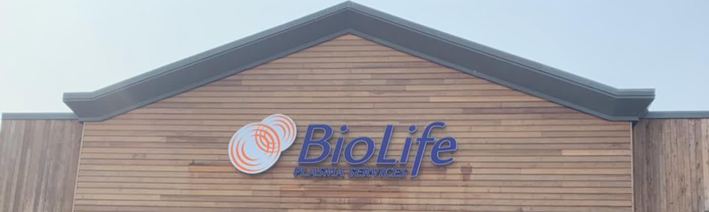 Standard BioLife Plasma Services sign and plasma donation center.