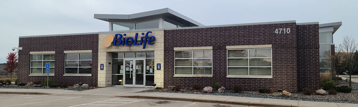 Front entrance of BioLife Plasma Services plasma donation center in Eau ...
