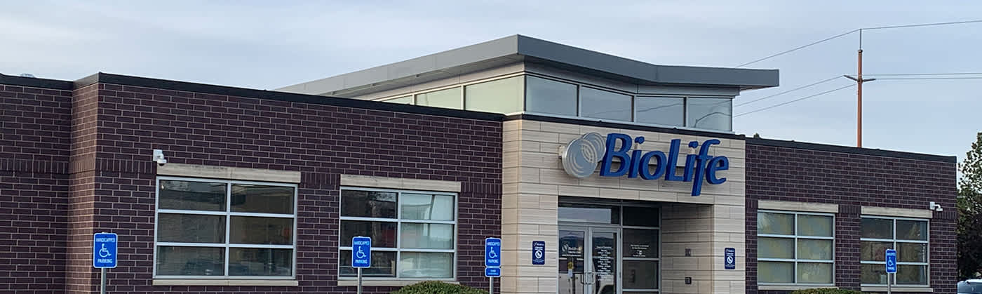 Front entrance of BioLife Plasma Services plasma donation center in ...