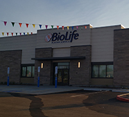 Celebration flags at entrance of BioLife Plasma Services plasma ...